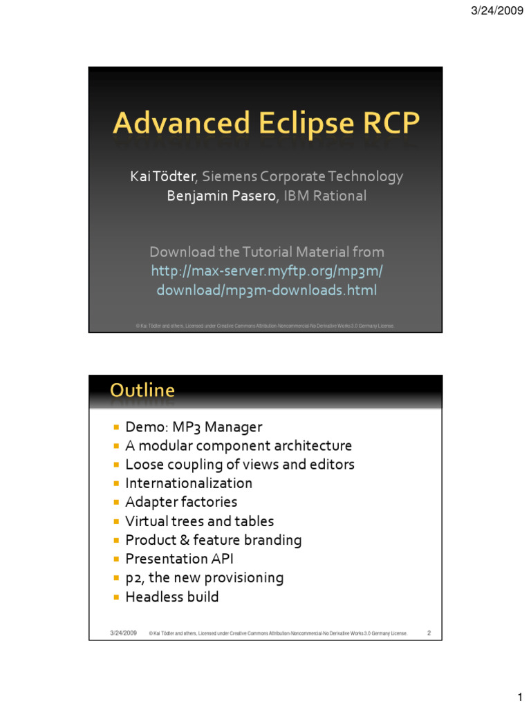 Advanced RCP EclipseCon 2009 | PDF | Eclipse (Software) | Object (Computer Science)