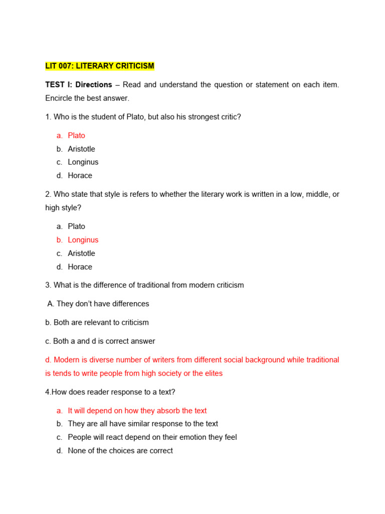 Literary Criticism: Key Concepts and Questions | PDF | Deconstruction ...
