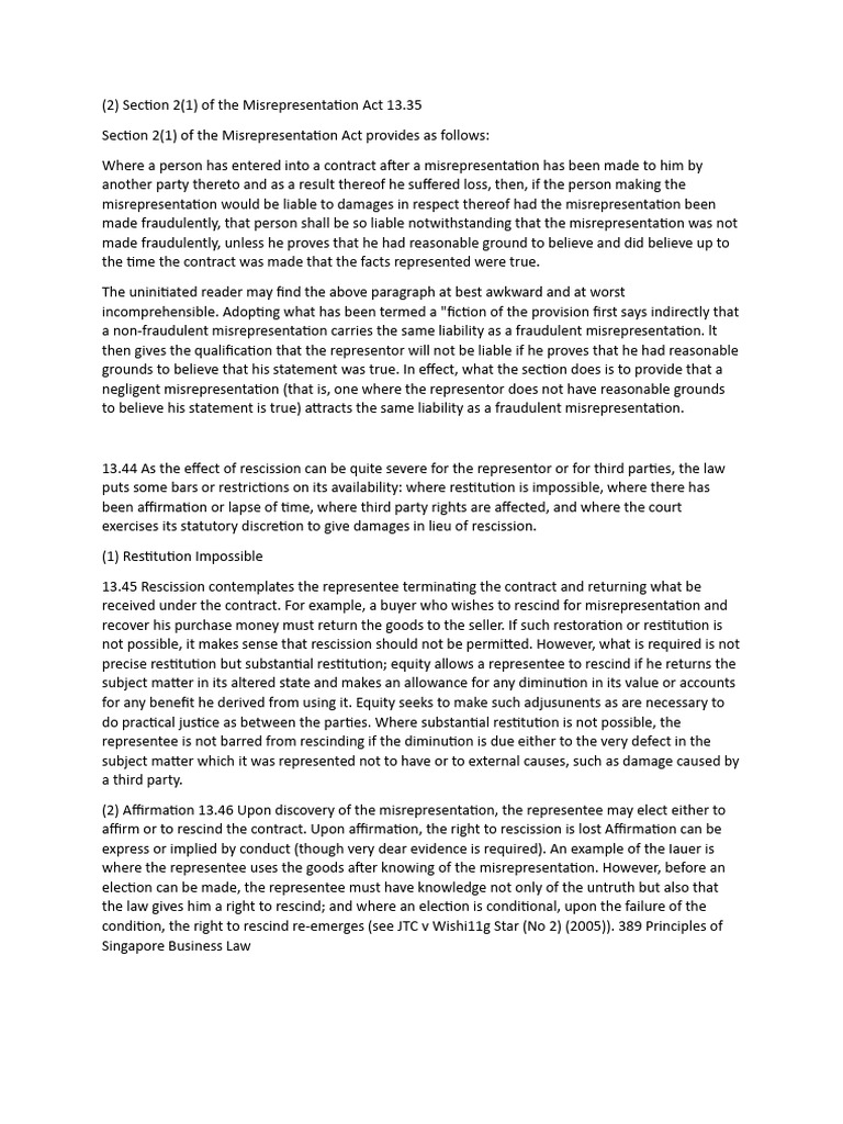 Business Law: Misrepresentation | PDF | Misrepresentation | Legal Ethics