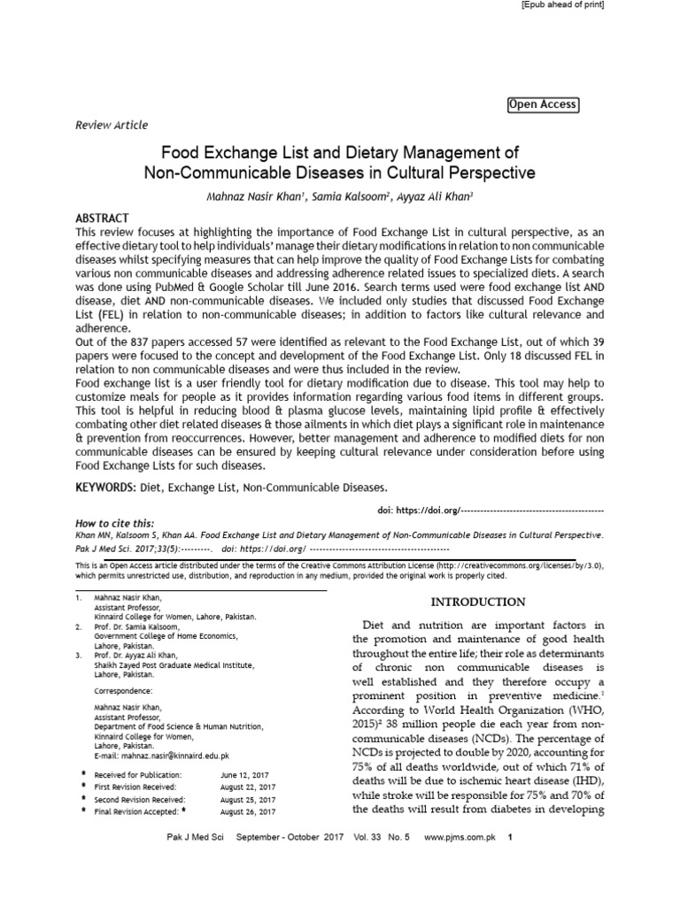 Food Exchange List and Dietary Management of Non-Communicable Diseases ...