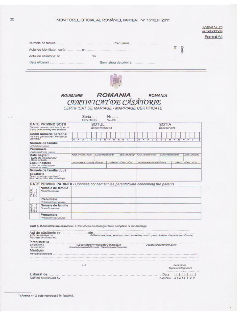 ANEXA Nr. 2 COPIE CERTIFICAT DE CĂSĂTORIE | PDF