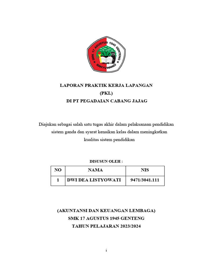 Laporan PKL di PT Pegadaian Jajag | PDF | Karier & Perkembangan | Seni