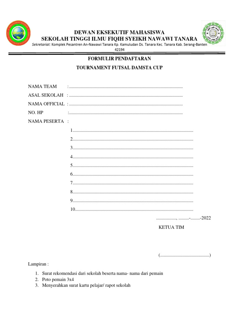 Formulir Pendaftaran Futsal 3 | PDF