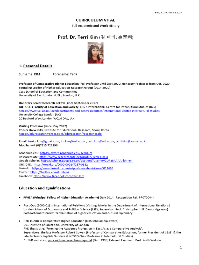 Professor DR Terri Kim Full CV Including | PDF | Thesis | Doctor Of Philosophy