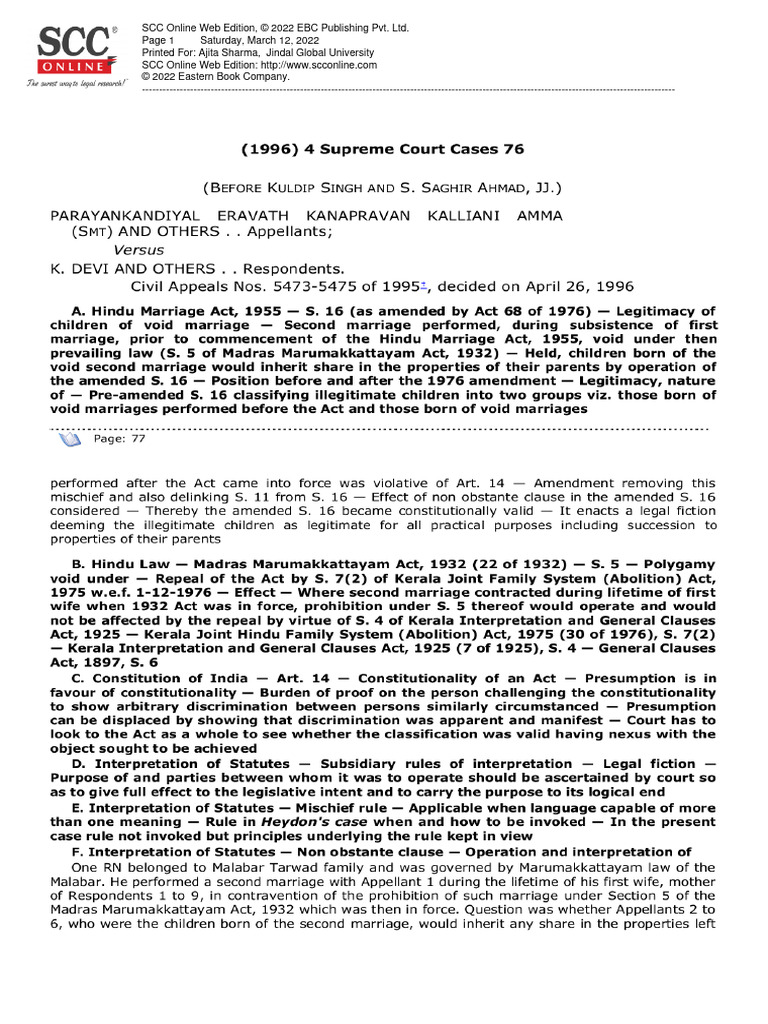 PEK Kalliani Amma v. K Devi | PDF