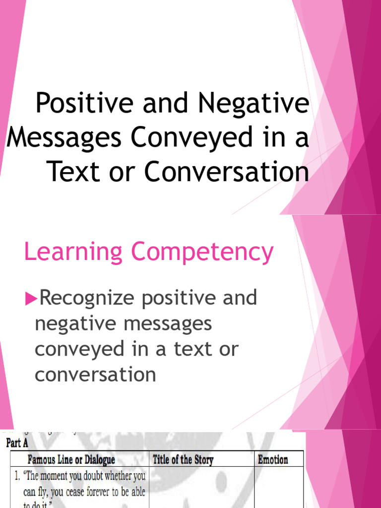 Positive And Negative Messages Conveyed In A Text Pdf Violence