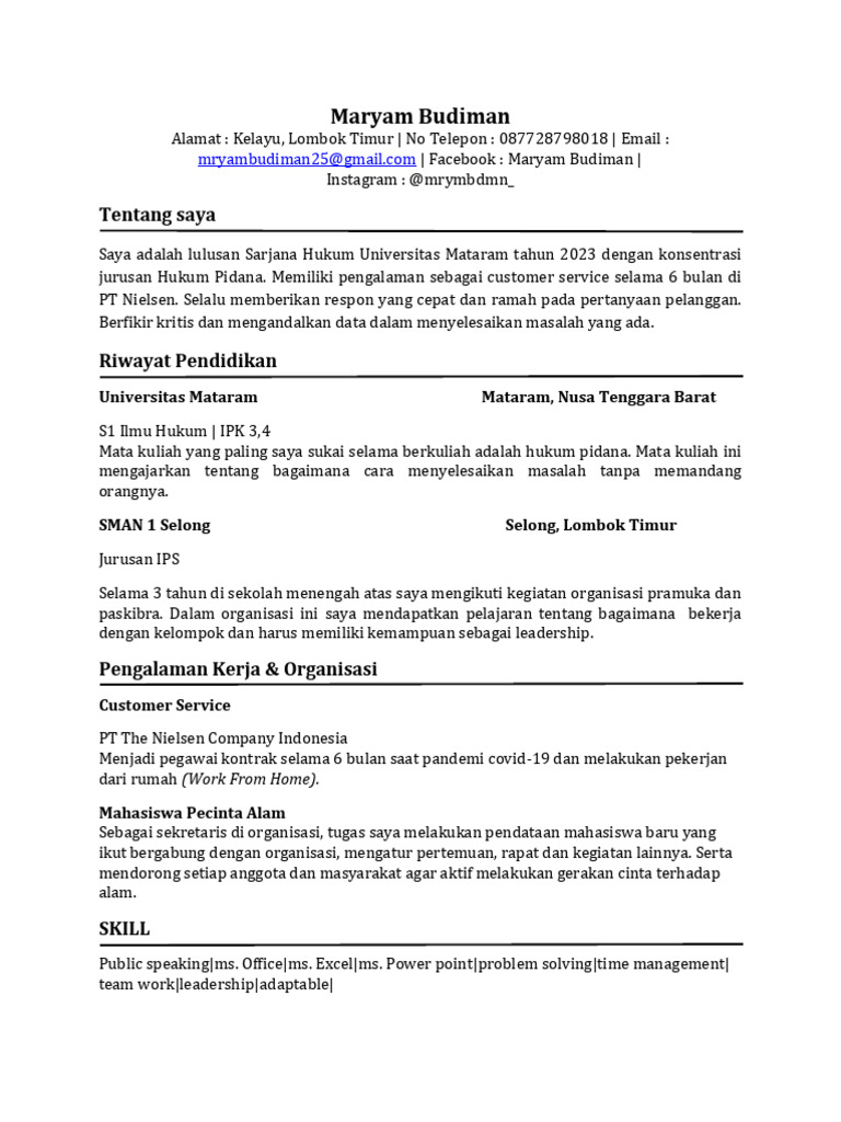 CV Maryam Budiman | PDF | Karier & Perkembangan
