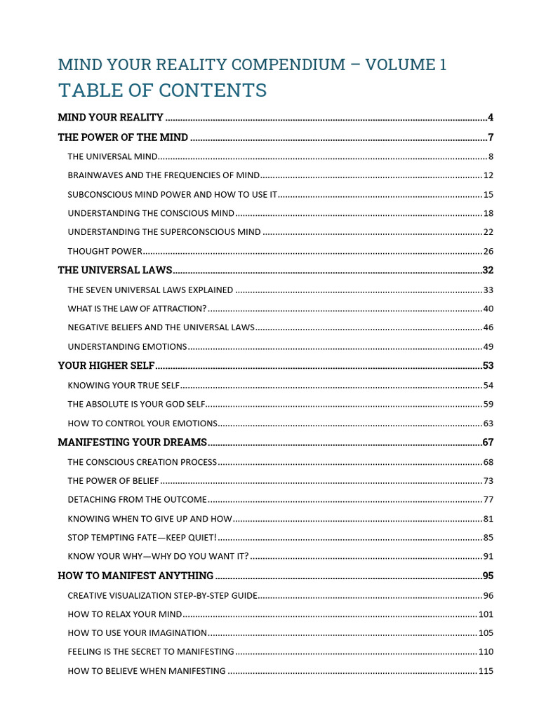 Mind Your Reality Compendium Bundle TOC | PDF | Mind | Reality