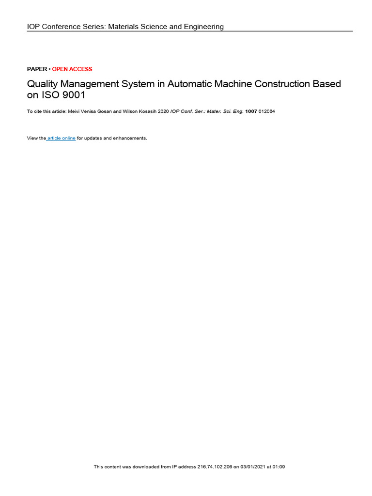 Quality Management System in Automatic Machine Con | PDF | Quality ...