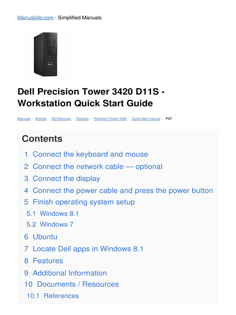 Dell Precision Tower 3420 D11S - Workstation Quick Start Guide | PDF ...