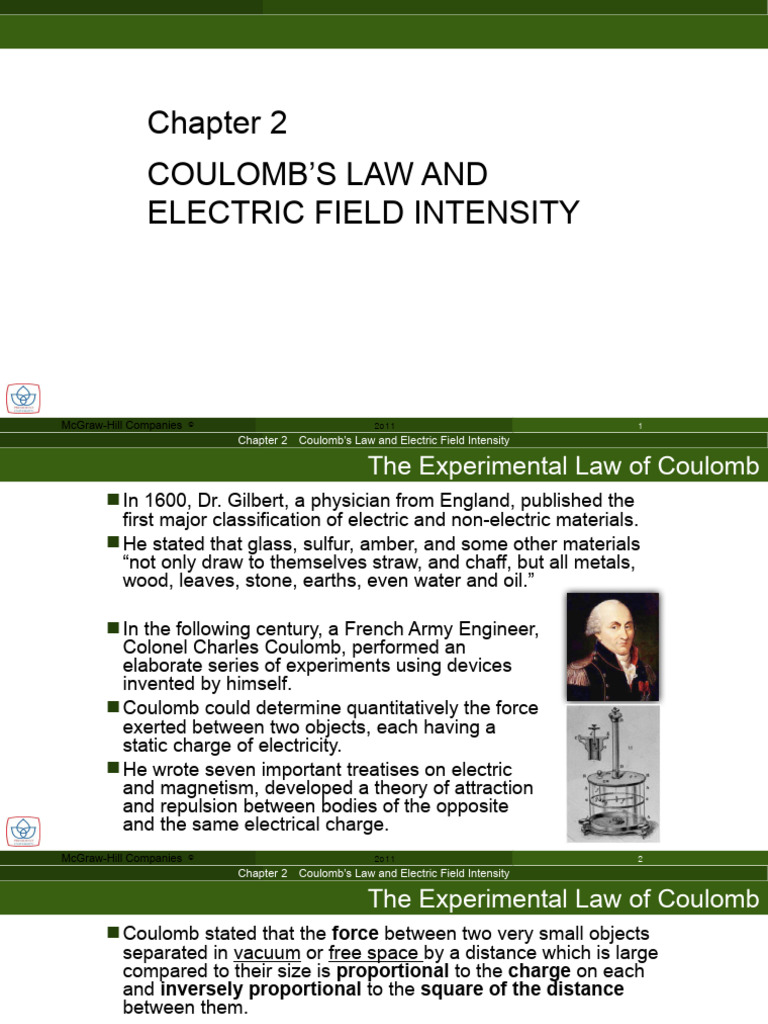 EM-I-Ch 2-Coulomb's Law and Electric Field Intensity | PDF | Electric Field | Electric Charge