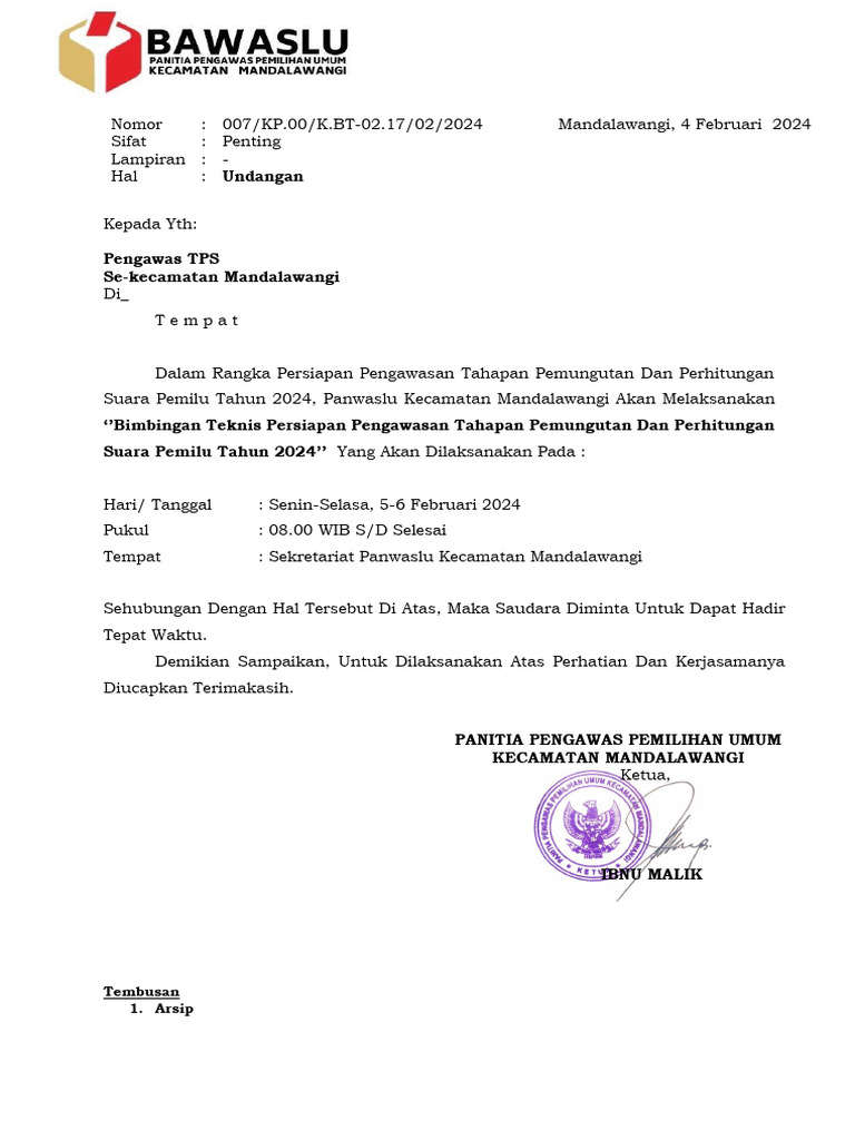 Surat Undangan Bimtek Ptps | PDF