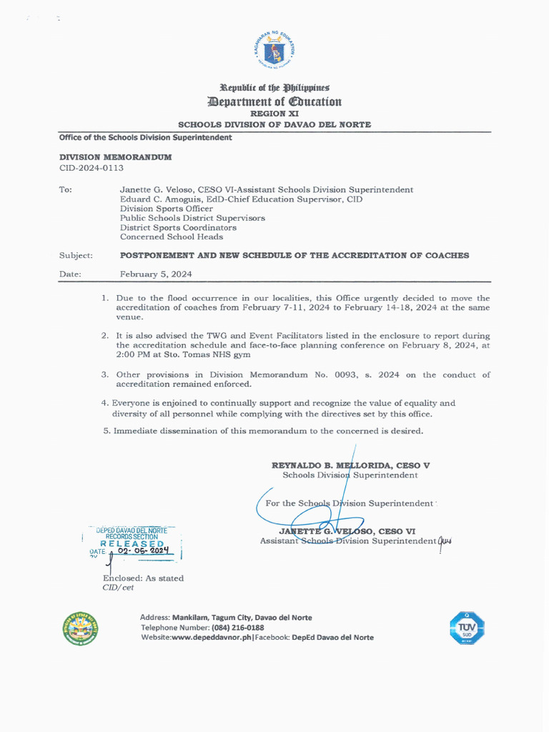 DM Cid 2024 0113 Postponement and New Schedule of The Acrreditation of ...