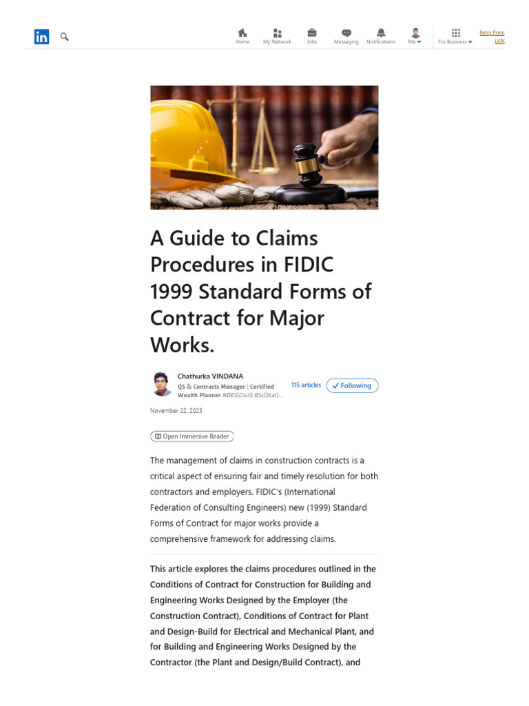 A Guide To Claims Procedures in FIDIC 1999 Standard Forms of Contract ...