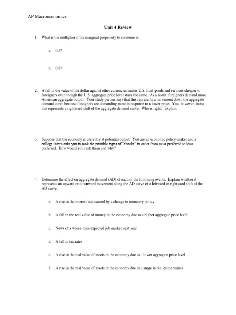 AP Macroeconomics: Unit 4 Review | PDF | Aggregate Demand | Macroeconomics