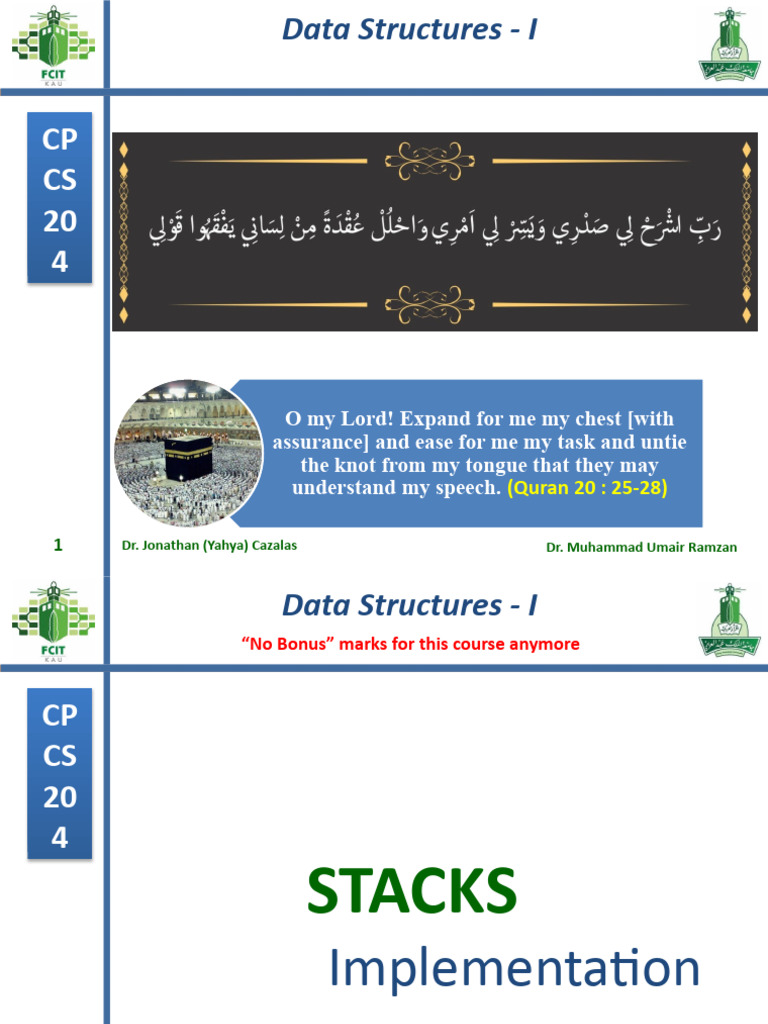 CPCS204 09 Stacks Implementation ArraysLinkedList | PDF | Boolean Data Type | Theoretical ...
