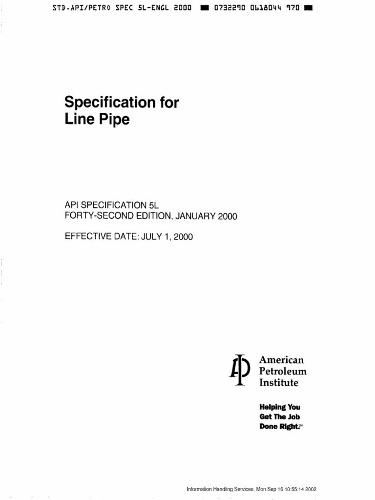 API 5L Specification For Line Pipe - 2000 | PDF