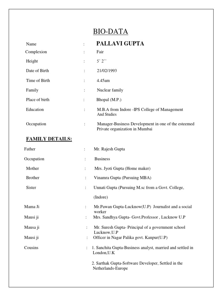 Biodata Pallavi | PDF