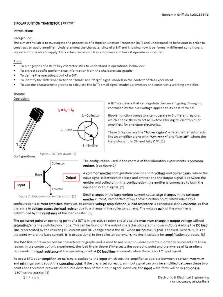 Bipolar Junction Transistor Lab | PDF | Bipolar Junction Transistor | Amplifier