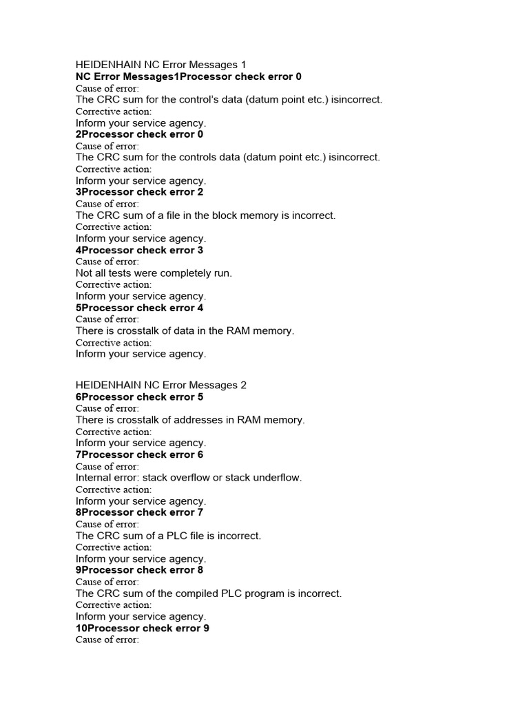 Códigos de Error NC Heidenhain | PDF | Parameter (Computer Programming) | Computer Program