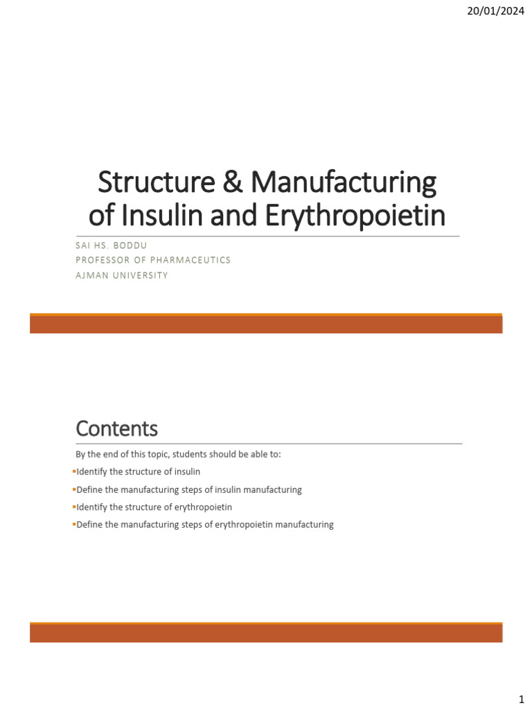 Chapter 3 - Manufacturing of Biotechnology-Insulin and Erythropoietin ...
