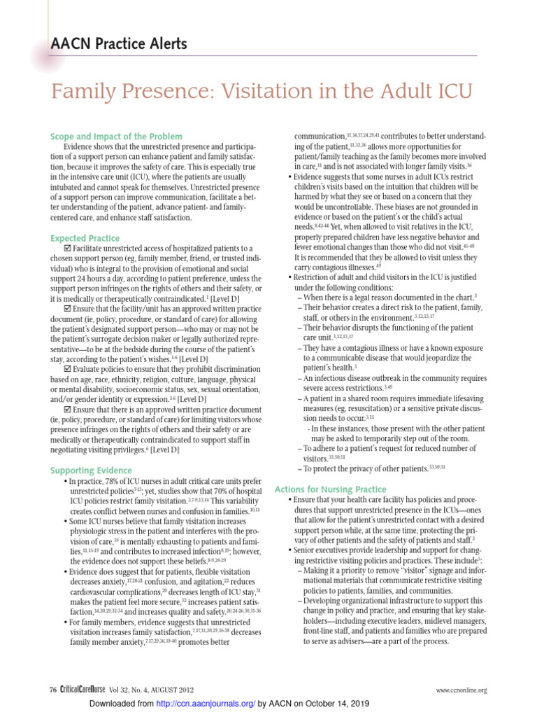 Unrestricted Family Presence in ICUs | PDF | Intensive Care Unit | Nursing
