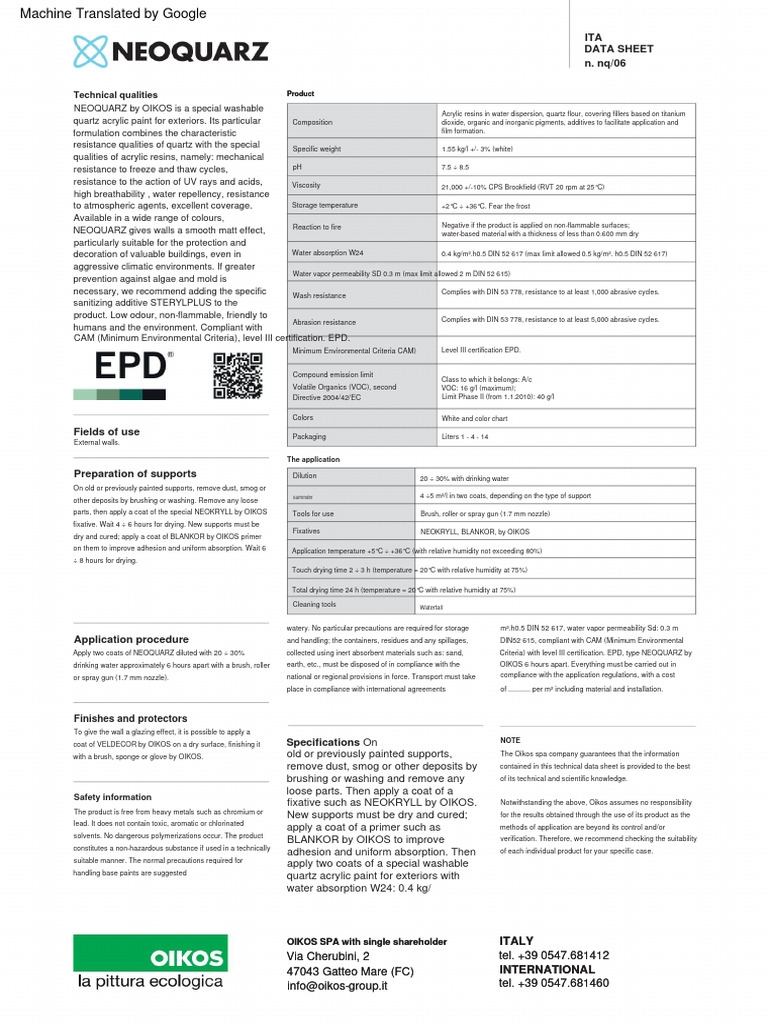 Neoquarz - Data Sheet Eng | PDF | Paint | Water