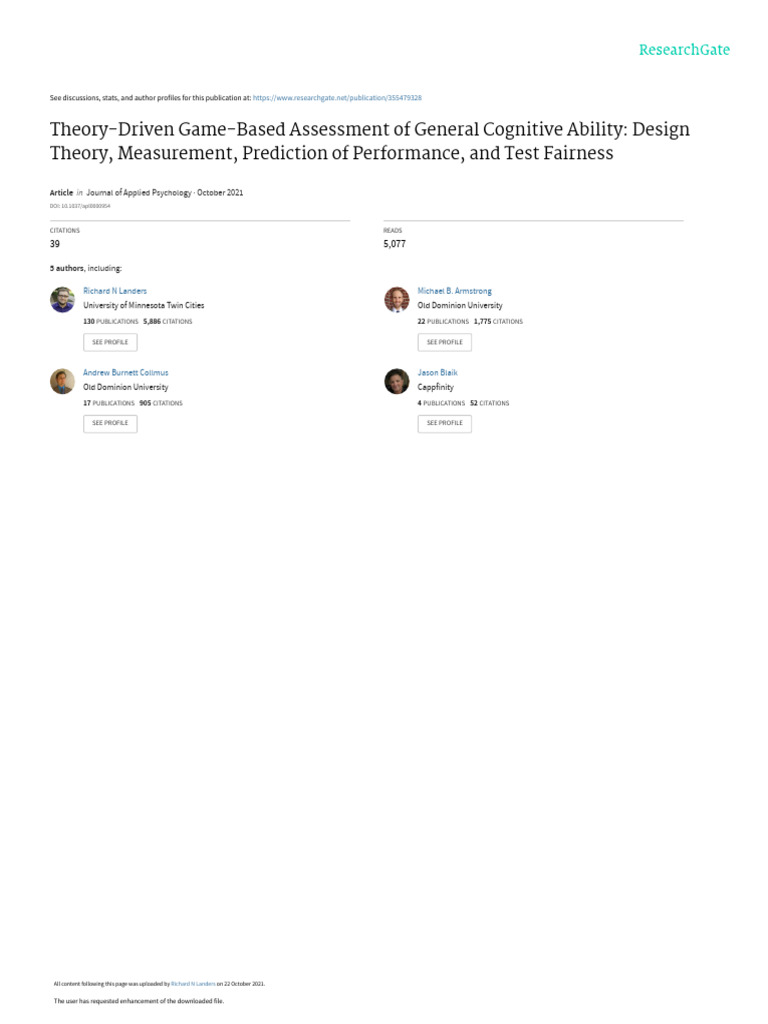 Landers Et Al - 2022 - Theory-Driven Game-Based Assessment of General Cognitive Ability | PDF ...