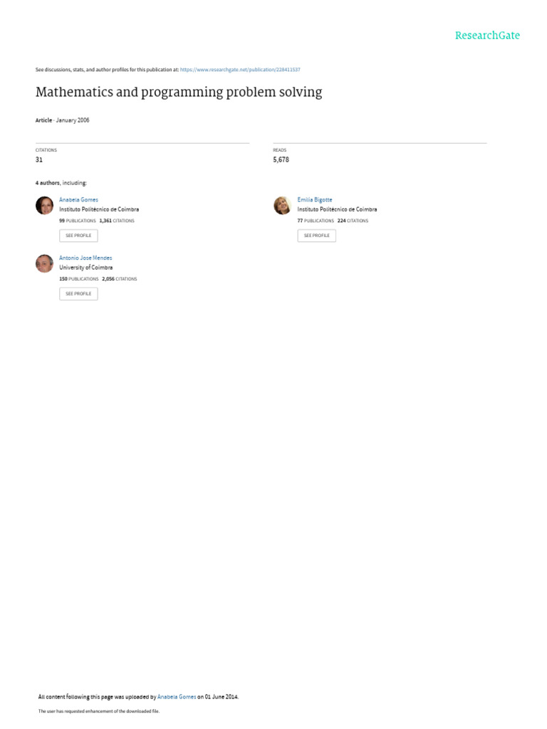 Mathematics and Programming Problem Solving | PDF | Mathematics | Experience