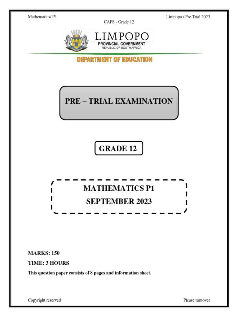 Math P1 Pretrial 230815 222544 Pdf Cartesian Coordinate System