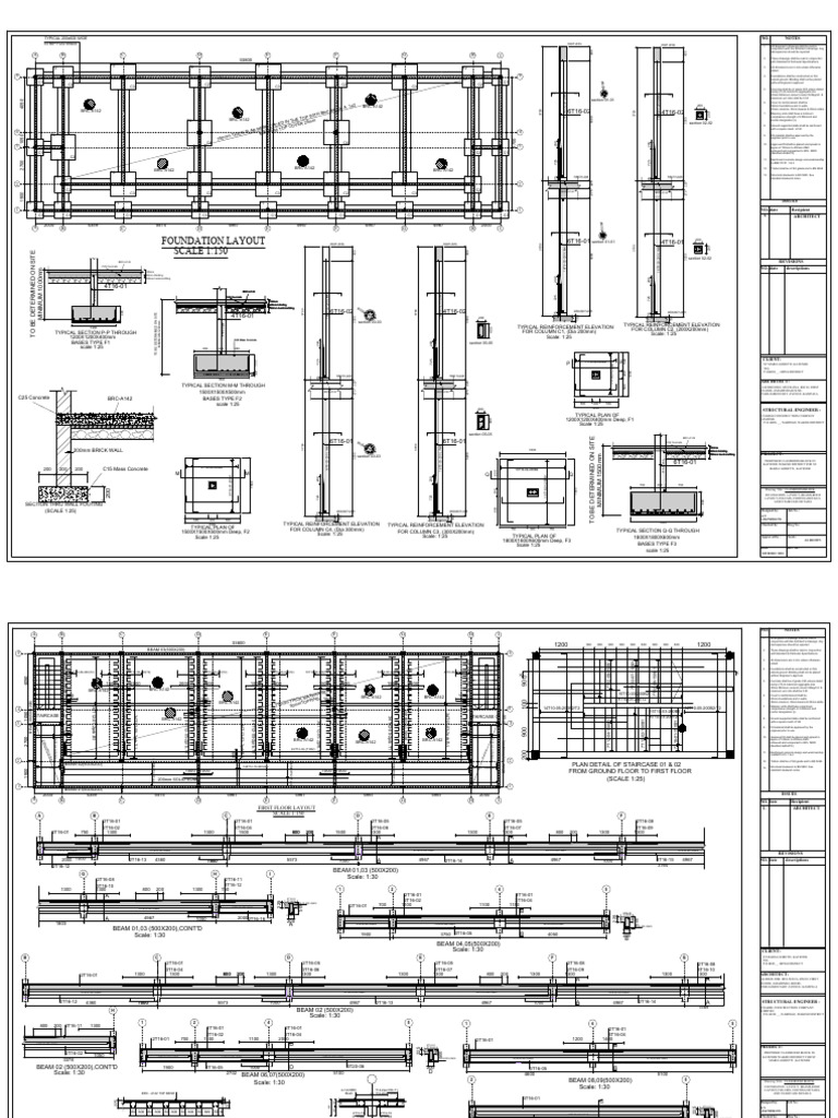 Foundation Layout SCALE 1:150: A C D E F G I B H | PDF | Building Engineering | Composite Material