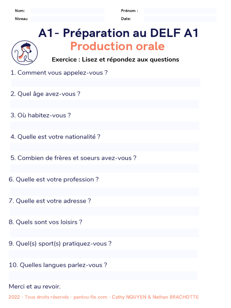 Questions pour le DELF A1 | PDF | Évolution de carrière