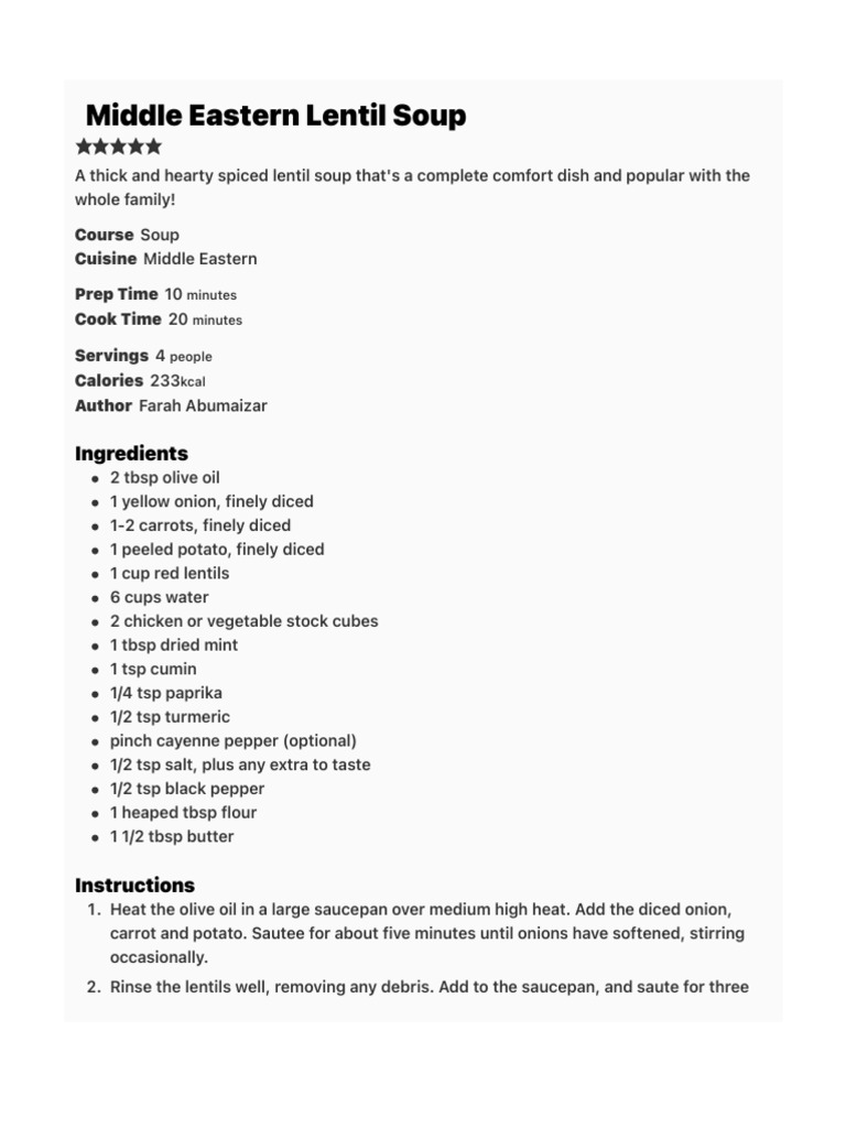 Middle Eastern Lentil Soup - Every Little Crumb | PDF