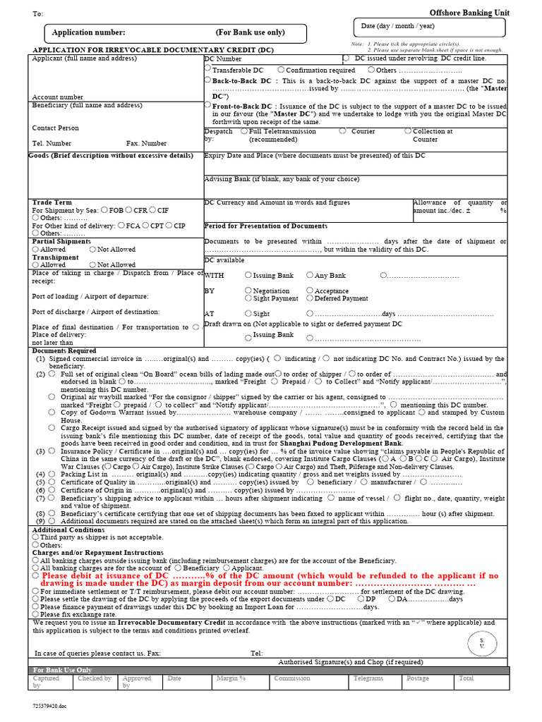 Lc Application Form | PDF | Deposit Account | Banks