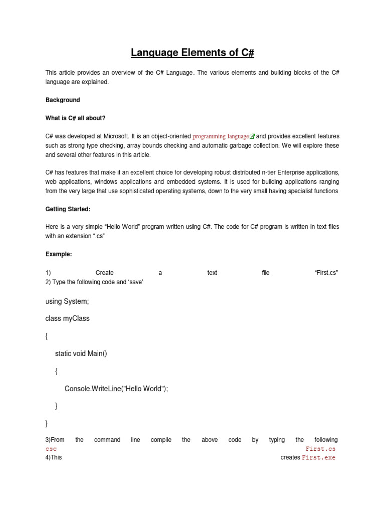 Class2-Language Elements of C | PDF | Class (Computer Programming) | C Sharp (Programming Language)