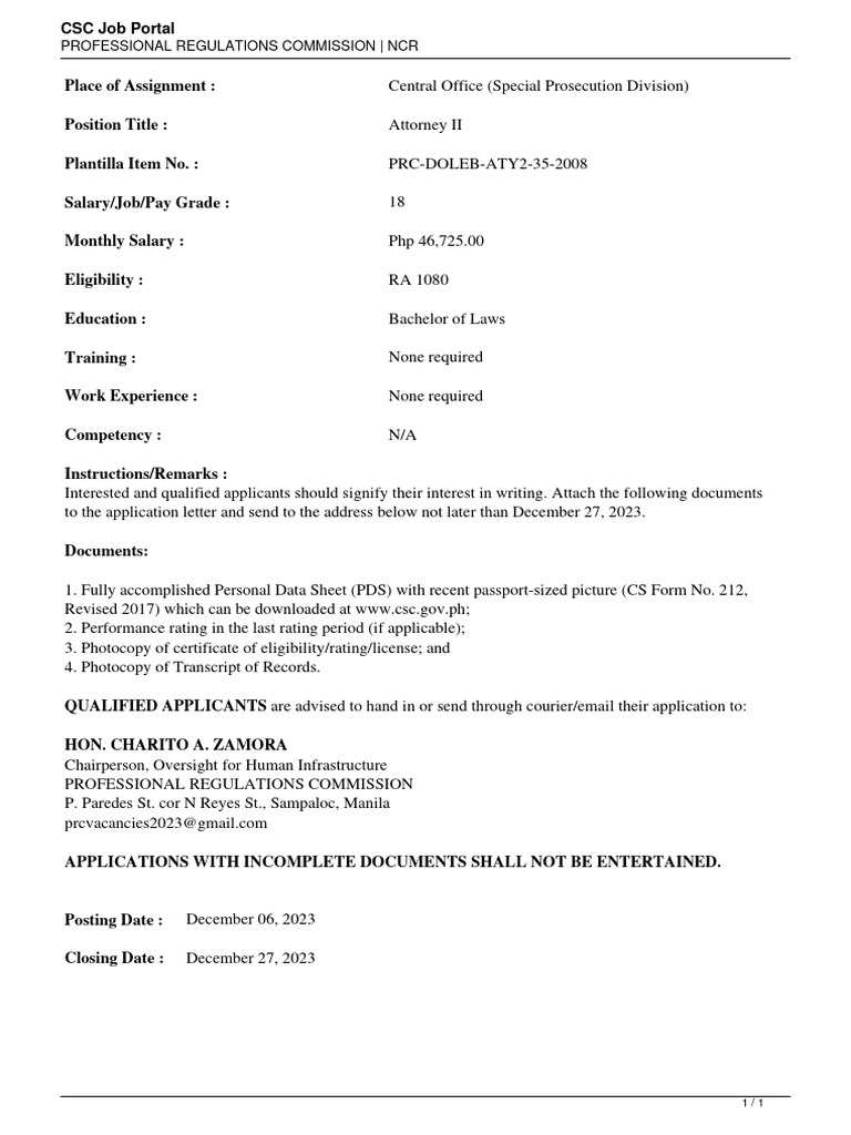 PROFESSIONAL REGULATIONS COMMISSION-Attorney II | PDF | Justice | Crime ...