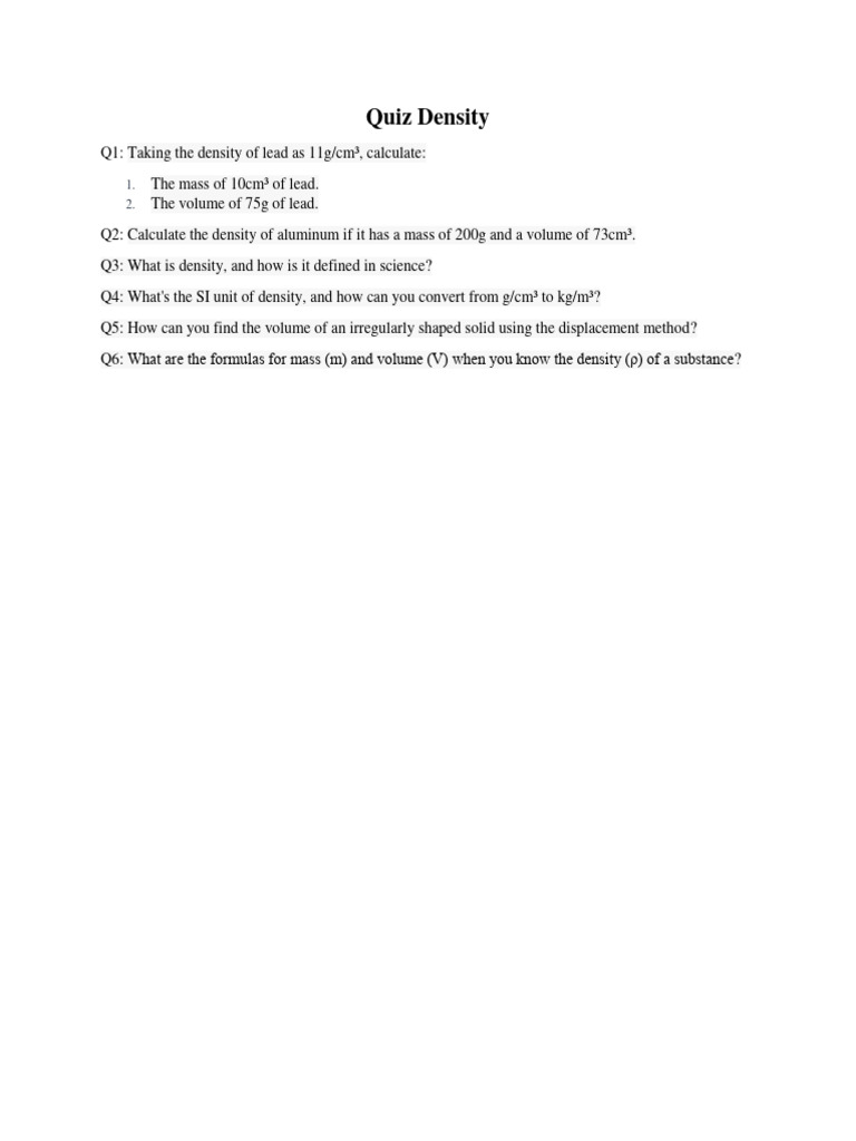 Quiz Density | PDF