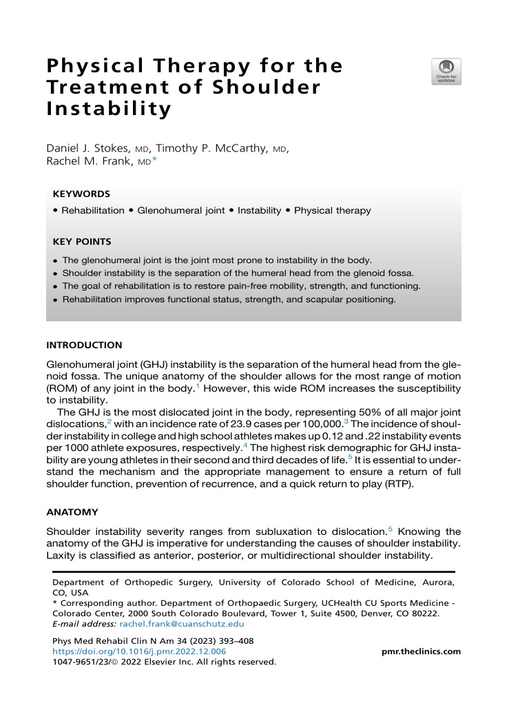 Physical Therapy for the Treatment of Shoulder Instability | PDF ...