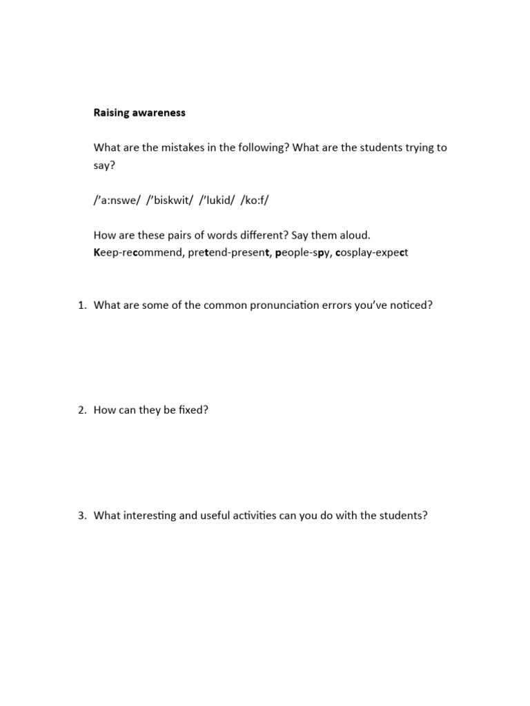 Pronunciation CPD Worksheet | PDF