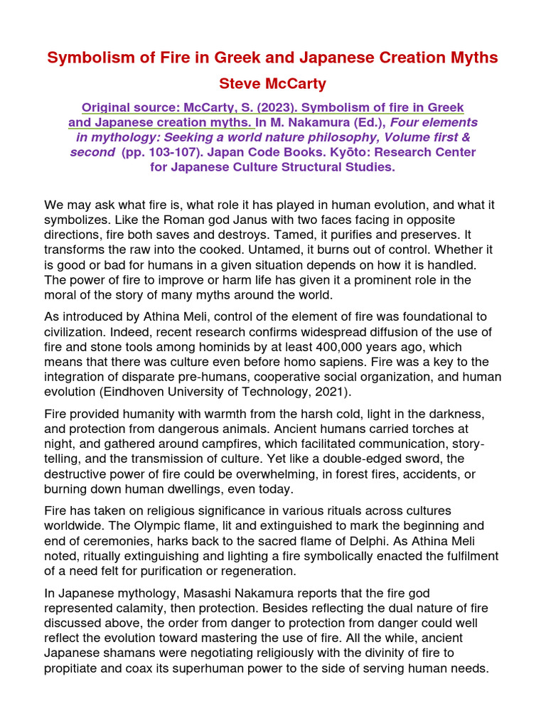 Symbolism of Fire in Greek and Japanese | PDF | Prometheus | Human