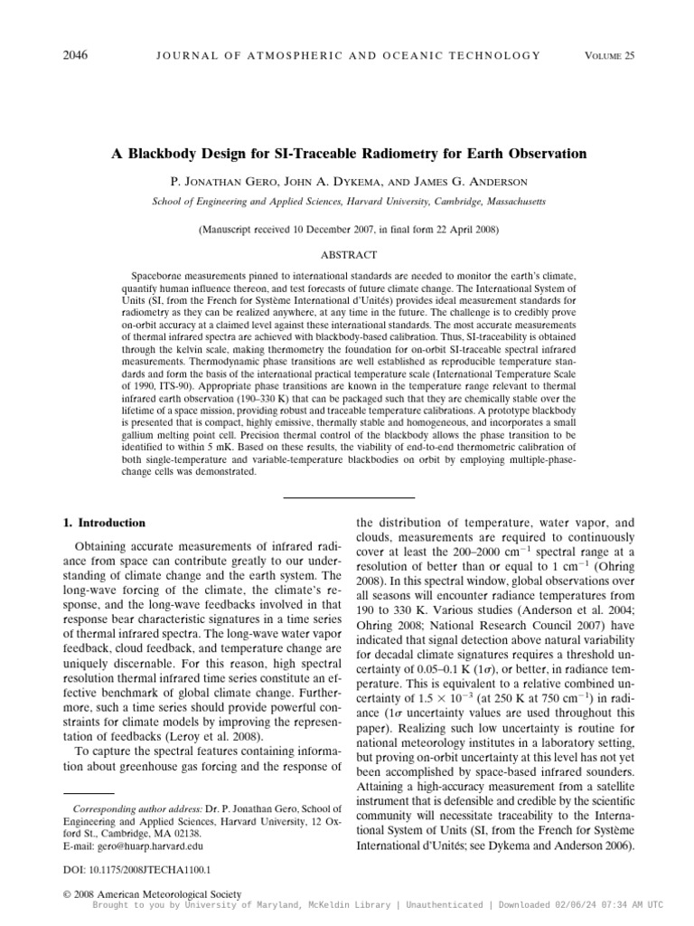 SI-Traceable Blackbody for Radiometry | PDF | Thermometer | Temperature