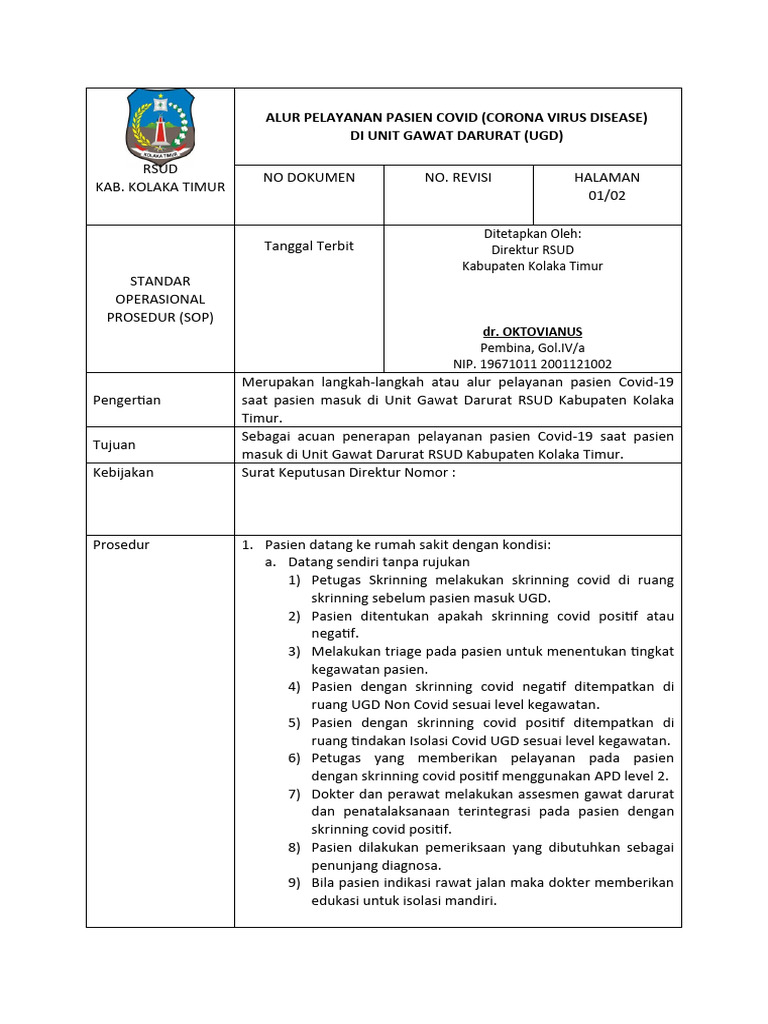 Sop Alur Pelayanan Pasien Covid Ugd | PDF