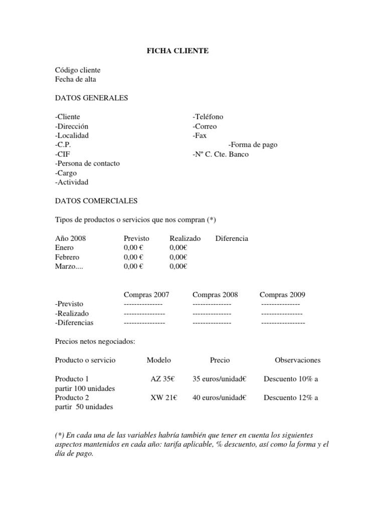Modelo de Ficha de Cliente | PDF | Euro | Economias
