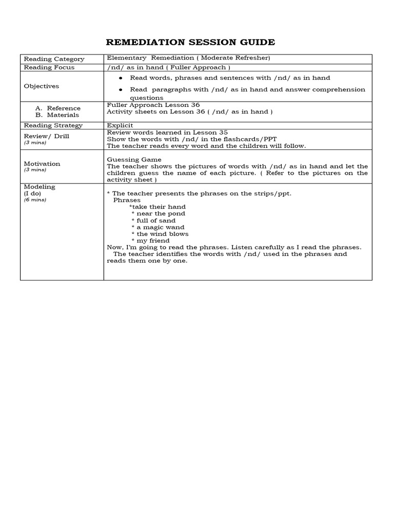 Remediation Session Guide | PDF | Education Theory | Pedagogy