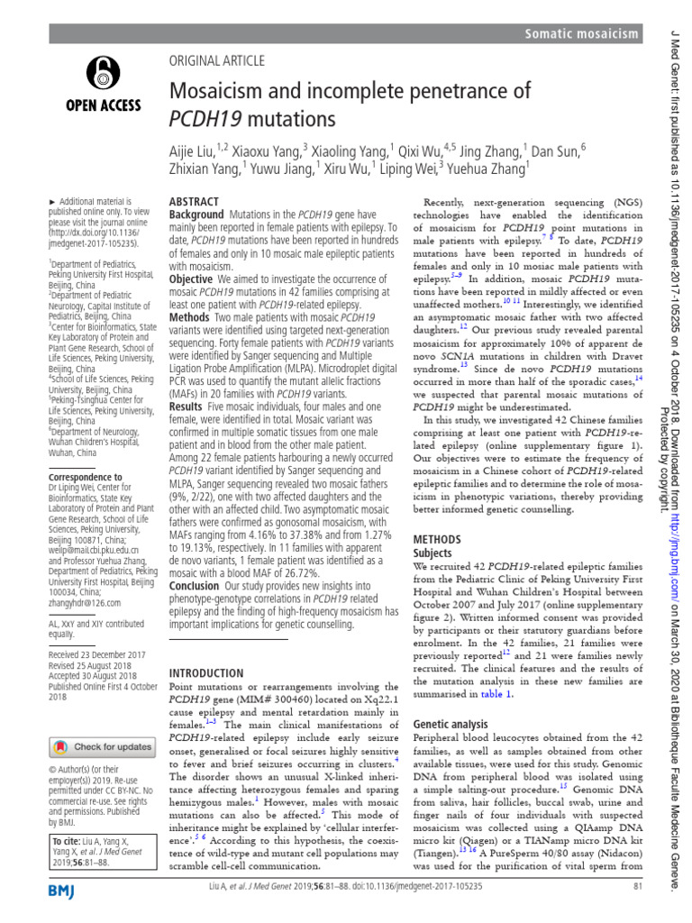 PCDH19 Mosaicism | PDF | Epilepsy | Dna Sequencing