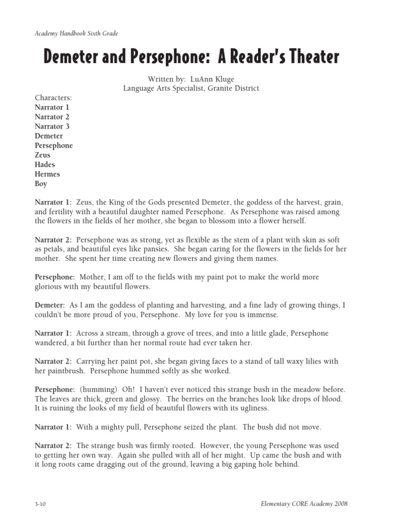Demeter Persephone Readers Theatre | PDF | Hades | Persephone