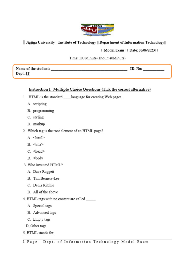 Model Exam | PDF | Computer Network | Php