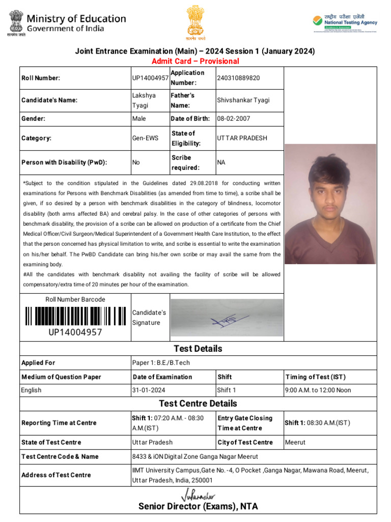 Joint Entrance Examination (Main) - India | PDF | Disability