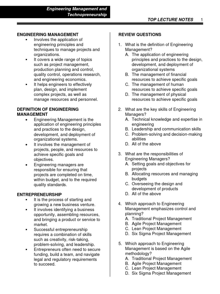 Engineering Management and Technopreneurship | PDF | Leadership ...