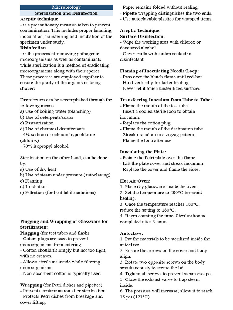 Microbiology LAB 3 Sterilization and Disinfection | PDF | Sterilization (Microbiology ...